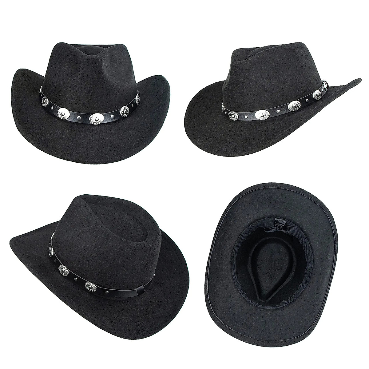 Womens Classic Roll Up Western Cowboy Hat Wide Brim Felt Fedora Hat for Men