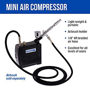 Master Model C16-B - Black Mini Airbrush Air Compressor with 6 Foot Braided Air Hose with 1/8 in. Ends