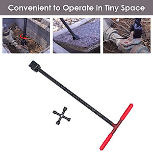 Water Meter Key Wrench 16 Inch Enforced Steel T-Handle - 4-way Contractor Grade Curb Valve Tool