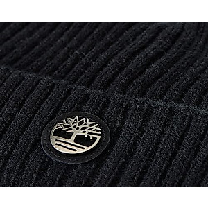 Timberland Men's Ribbed Watch Cap with Logo Plate, Black, One Size