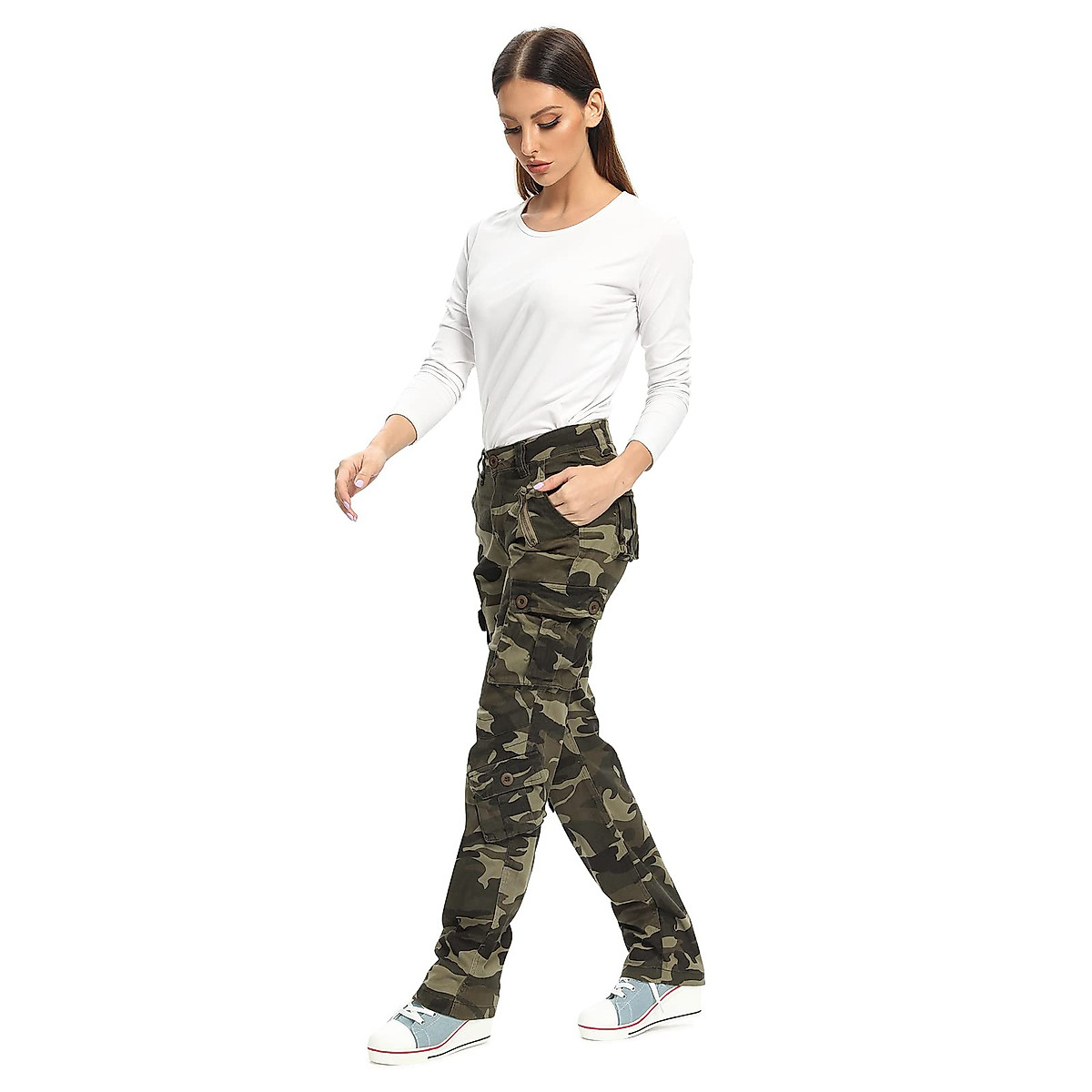 Women's Cotton Casual Military Army Cargo Combat Work Pants with 8 Pocket Camo 169-16