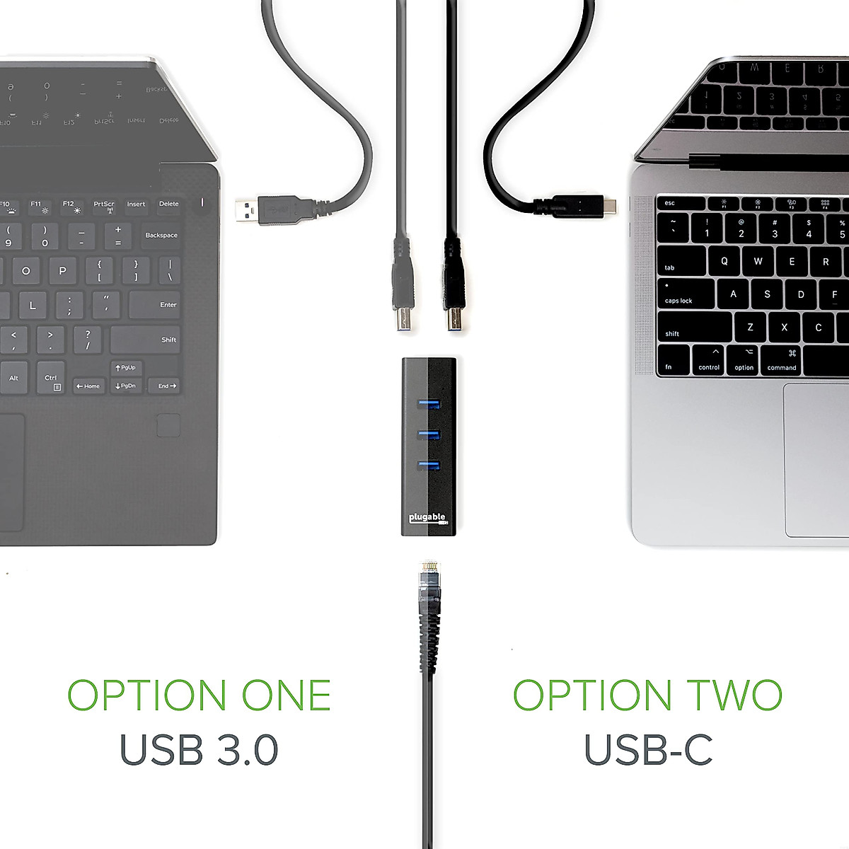 Plugable USB Hub with Ethernet, 3 Port USB 3.0 Bus Powered Hub with Gigabit Ethernet Compatible with Windows, MacBook, Linux, Chrome OS, Includes USB C and USB 3.0 Cables