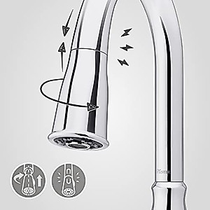 Pfister Rosslyn Kitchen Faucet with Pull Down Sprayer and Soap Dispenser, Single Handle, High Arc, Polished Chrome Finish, F5297RSSRC