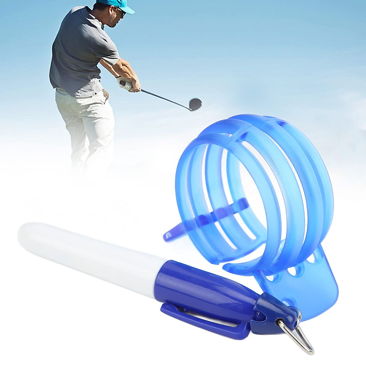 Shanrya Golf Ball Line Marker, Compact Golf Ball Liner 360° Drawing Practical Waterproof for General Purpose(Blue)