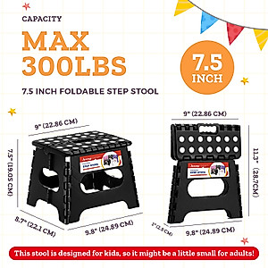 ACSTEP Folding Step Stool Foldable Stool 7.5 Inch Height Kids Step Stool, 300 lb Capacity Plastic Collapsible Stool, Stepping Stool with Handle Black Small Step Stool, Foot Stool Suitable for Kitchen