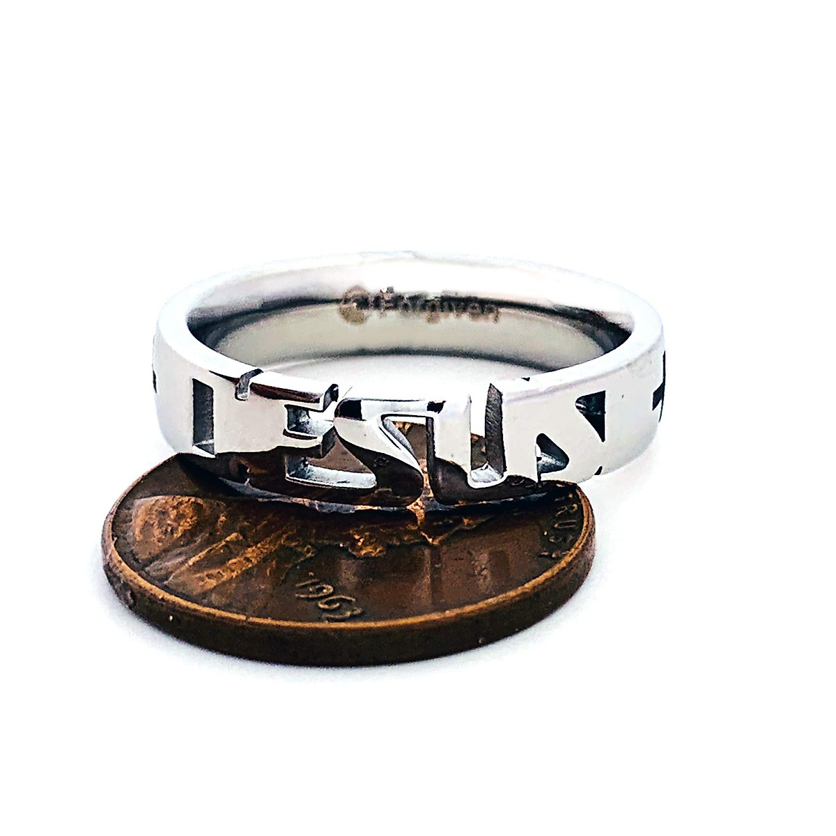 FORGIVEN JEWELRY RSJE1 JESUS Letters with Crosses Stainless Steel Ring Size 8-Christian Jewelry