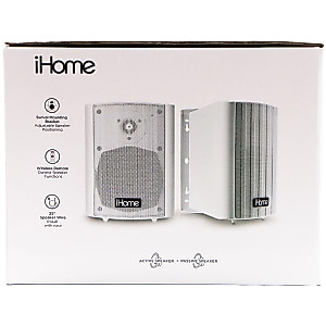 iHome IHSI-W650BT-PR-WHT Bluetooth Indoor/Outdoor All Weather Weatherproof 6.5 Inch Small 300W Watt Wall/Ceiling Mounted Surround Sound Powered Patio Speakers System Pair in Home Party Enclosure…