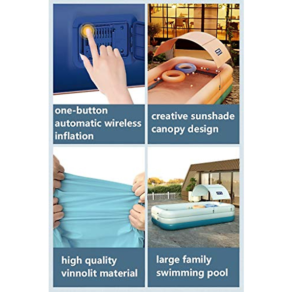 TOE Automatic Inflatable Swimming Pools with Sunshade Canopy Lounge Pool for Kiddie Kids Adults Infant Easy Set Swimming Pool for Garden Backyard Outdoor Summer Water Party