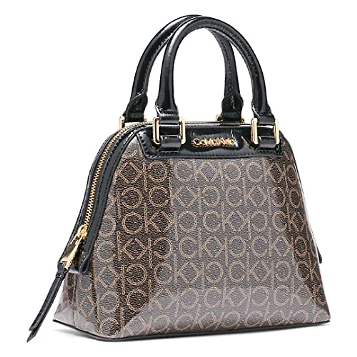 Calvin Klein Clara Mini Satchel Crossbody, Brown/Khaki/Black Logo