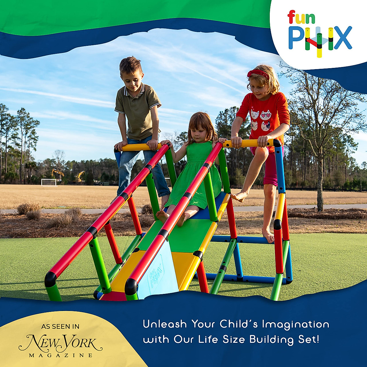 Funphix Kid's Playground Slide Set - Montessori Jungle Gym - STEM Buildable Climbing Toys for Toddlers 2-12 - Indoor & Outdoor Playhouse, 296 Pieces Deluxe Set