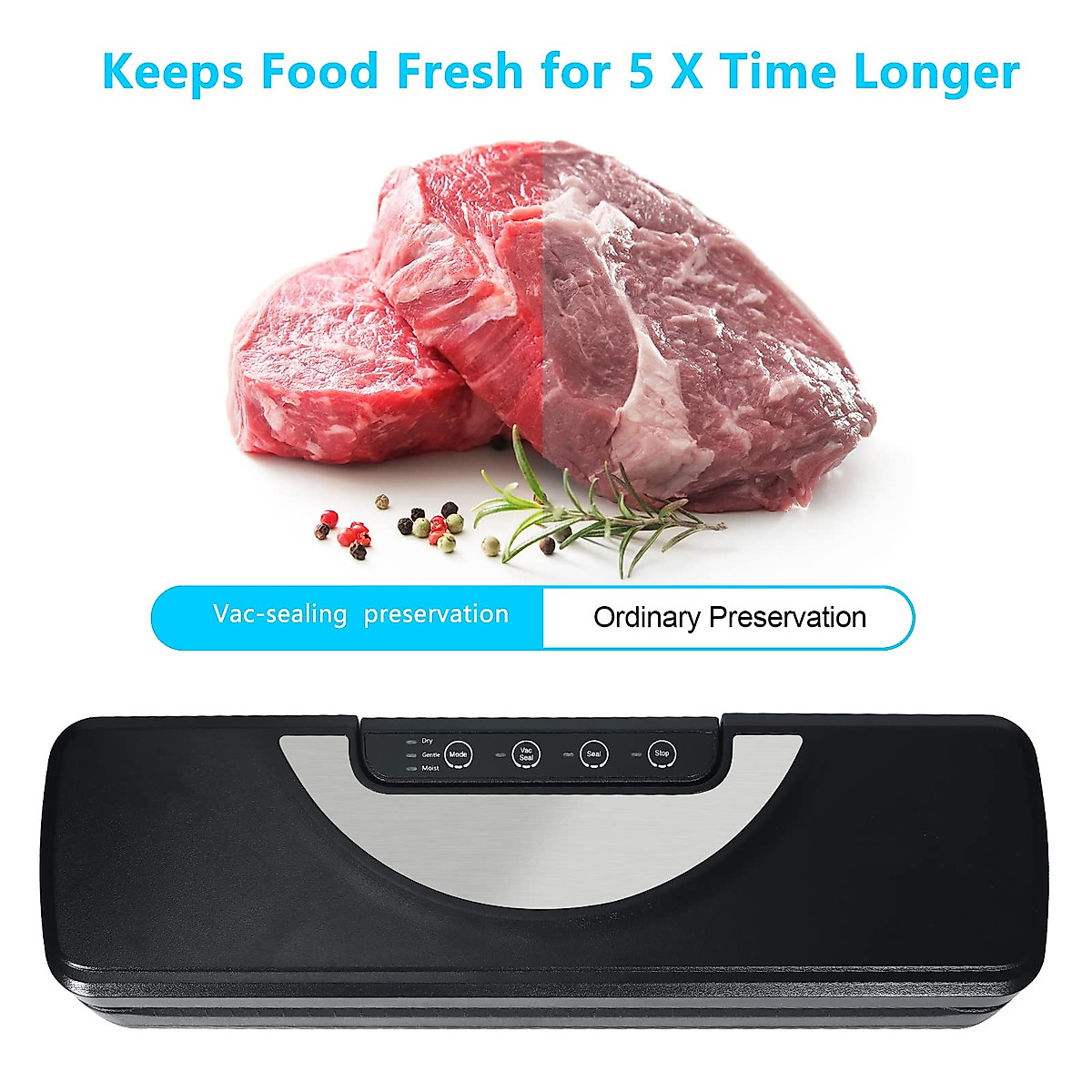 Vacuum Sealer, FENGJIE Compact Vacuum Sealer Machine Seal A Meal Food Saver System,Automatic Dry Moist Food Modes With Builtin Cutter |LED Indicator | Quiet Operation|Starter Kit, For Sous Vide and