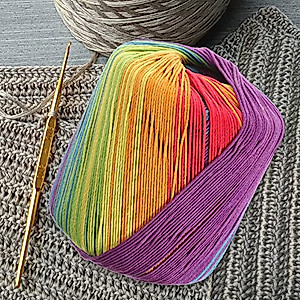 TEHAUX Rainbow Soft Yarn, 1 Roll 133m Cotton Thread Balls Yarn Multi Colored Knitting Yarn for Crocheting Knit Hand Embroidery