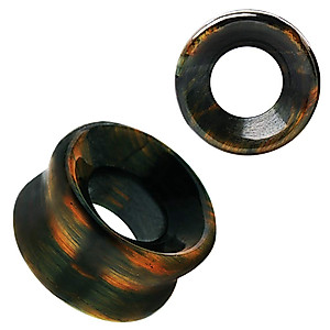 Covet Jewelry Natural Blue Tiger Eye Stone Double Flare Tunnel Plug (00GA)