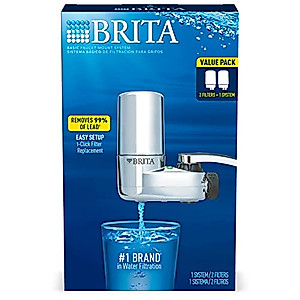 Brita Water Filter for Sink, Faucet Mount Water Filtration System for Tap Water, Reduces 99% of Lead, Chrome