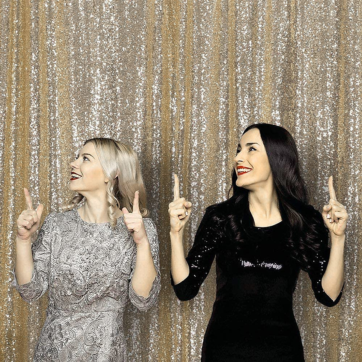 JYFLZQ Champagne Sequin Backdrop Curtains 2ft x 8ft 4 Panel Glitter Photo Booth Backdrops Sparkly Photography Background Drapes for Parties Wedding Bridal Showers