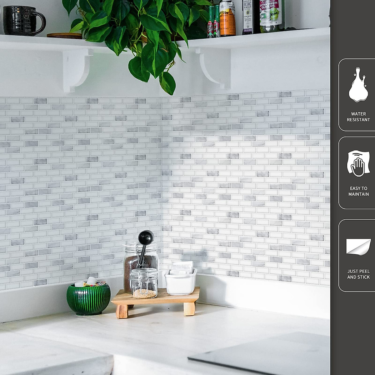 Art3d 10-Piece Peel and Stick Backsplash Tile, 12" X 12" Self-Adhesive Tile Sticker (10 Tiles)