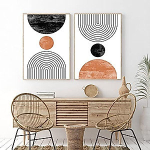 Mid Century Geometric Wall Art Boho Abstract Wall Art Canvas Mid Century Modern Prints Mid Century Pictures Boho Paintings Artwork for Living Room Bedroom Decor 16x24 Inch (set of 2) Unframed