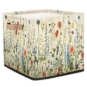TropicalLife 13x13x13 Inch Large Fabric Storage Cubes Floral Watercolor Wildflower Collapsible Cube Storage Bins Organizer Boxes Cube Baskets for Organizing Closet Shelves