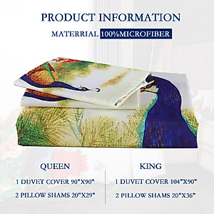 YGNNIU Peacock Duvet Cover Queen Size Floral Pattern Bedding Set Retro Chinese Style Peacock Floral Theme Duvet Cover (1 Duvet Cover and 2 Pillowcases) with Hidden Zipper