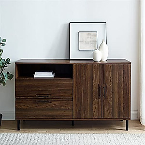 Walker Edison Modern Detailed Cabinet Door and 2 Drawer Storage-Sideboard-Buffet, 56, Dark Walnut