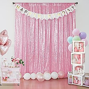 Sugargirl Pink Sequin Backdrop Curtain 2 Panels 2FTx8FT Glitter Pink Background Drapes Sparkle Photography Backdrop for Party Wedding Birthday Wall Decoration