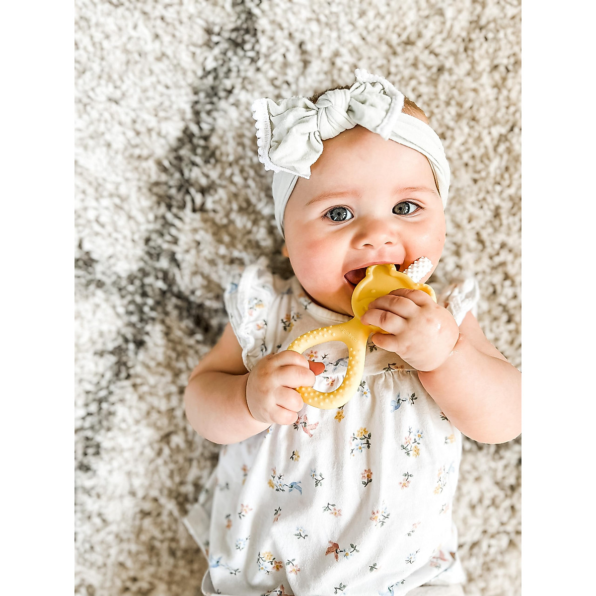 oogiebear 360˚ Teether - Safe Teething Toys for Babies 3 Months and Older | Soft Bristle Teddy Bear Silicone Teether | Super Soft BPA-Free Silicone Teether Toy - Yellow