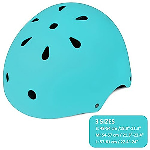 OUWOR Youth Skateboard Bike Helmet for Boy and Girl, Lightweight Adjustable, Multi-Sport for Bicycle Skate Scooter (Aqua, Medium)