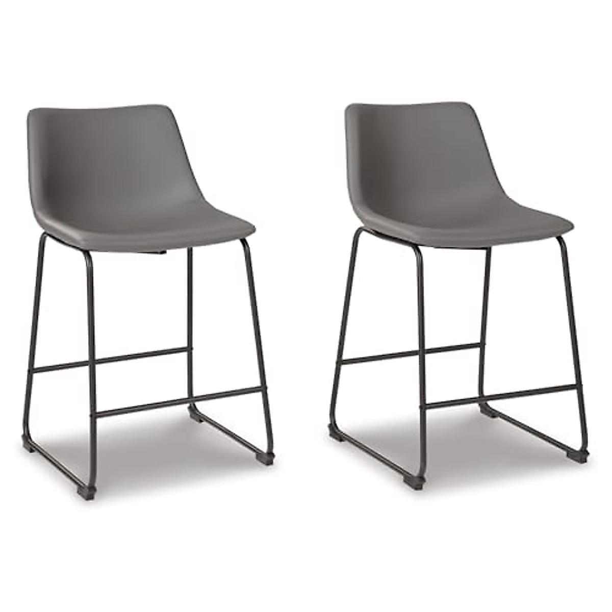 Signature Design by Ashley Centiar Modern Faux Leather 23.75" Counter Height Bucket Seat Barstool, Set of 2, Gray