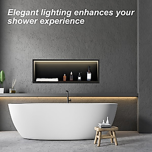 Hicarer Stainless Steel Shower Niche LED Light Recessed Niche Shower Waterproof Recessed Wall Mounted No Tiling Required Shower Alcove for Bathroom Storage Installation (Black,12 x 36 Inch)