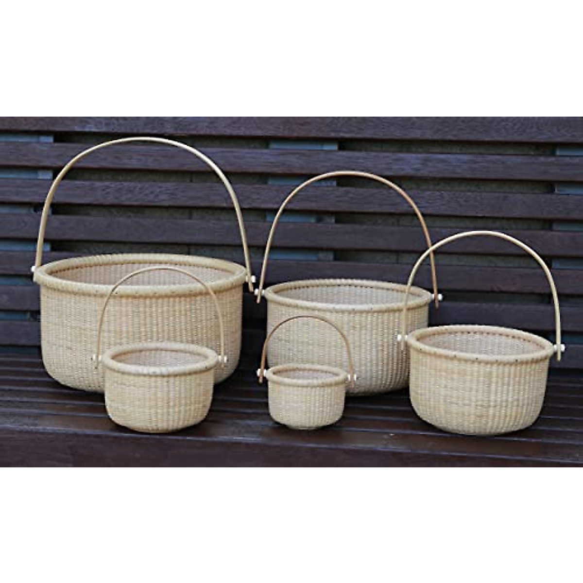 Teng Jin Open Round Nantucket Lightship Baskets with Handles Handwoven Storage Serving Baskets for Easter, Picnics, Gifts, Home Decor and More several sizes ranging from 5” 13”