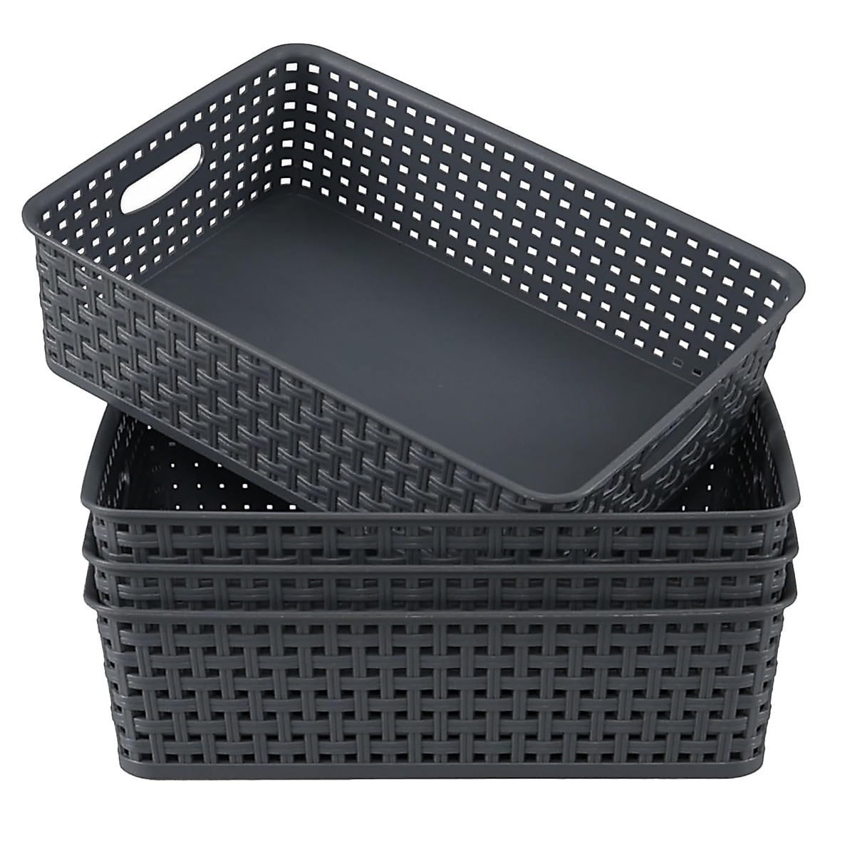 Wakikini Plastic Woven Storage Baskets, A4 Plastic Paper Storage Trays, 4 Packs