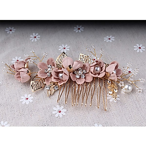 Hair Side Combs Bride Wedding Hair Comb Flowers Pearl Bridesmaids Hair Piece Accessories Vintage Bridal Hair Clips for Women and Girls (Pink)