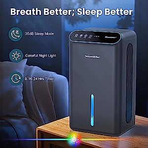 Dehumidifiers for Home, Up to 800 Sq.ft, 86oz Water Tank, Dehumidifiers for Bedroom with Essential Oil Diffuser, 7 Color LED Light, 24H Timer, Auto Shut-off, Ideal for Bathroom Basement Closet RV