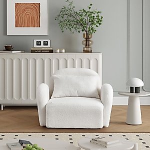 roomfitters Lazy Sofa Chair in Teddy Fabric, Comfortable and Stylish Living Room Seating, Ideal for Cozy Spaces, Durable Upholstery, Modern Design Enhancing a Relaxed Atmosphere, White