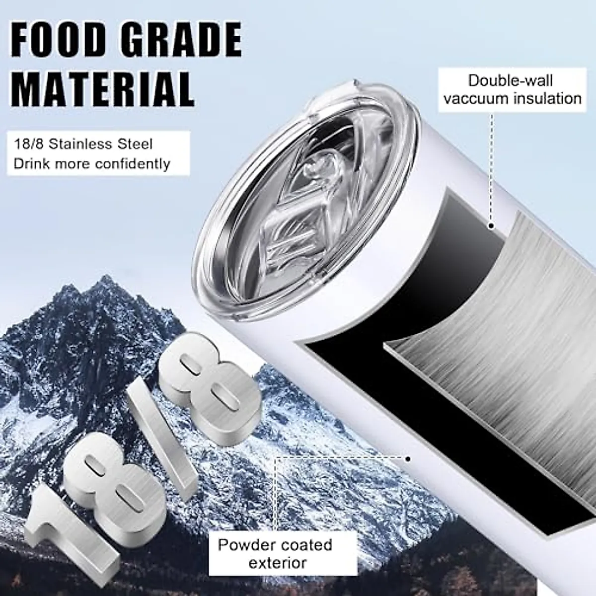 16 Pack 20 oz Stainless Steel Skinny Tumbler Water Tumbler Cup Insulated Stainless Steel Cups with Lid Double Layer Travel Coffee Mug Reusable for Hot Cold Drink Home Office Car Use(White)