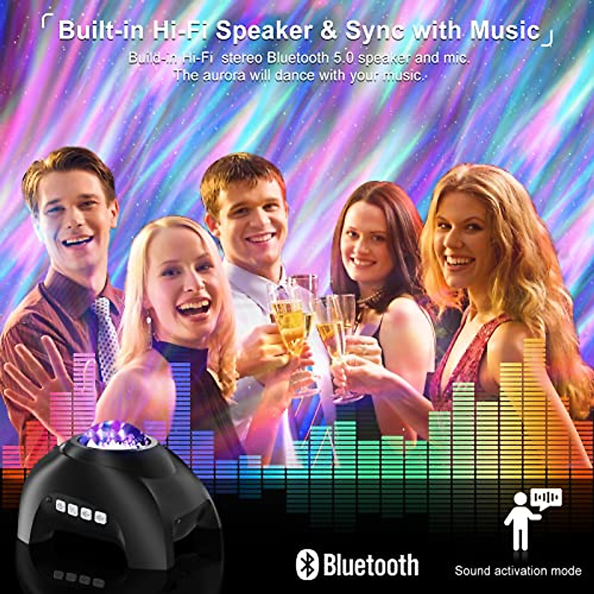 Vinwark Northern Lights Aurora Projector for Bedroom with Music Bluetooth Speaker and White Noise, Galaxy Projector, Starry Night Light Projectors for Kids Adults Gaming Room