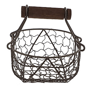 Cabilock Table Tray Country Basket Wire Egg Storage Basket with Handle Iron Art Eggs Tray Eggs Holder Metal Wire Gathering Basket for Kitchen Home Living Room Countertop Storage Baskets Oval Basket