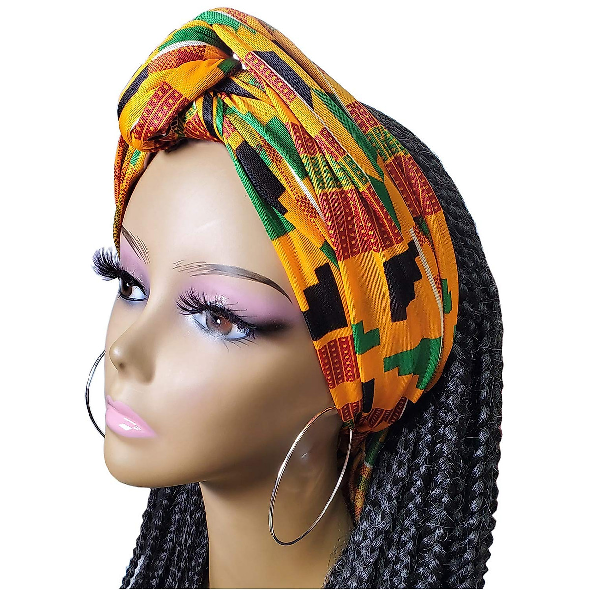 HIHIBEAUTY Stretch Head Wrap Scarf Head Wrap for women Turban Wrap Stretch Jersey Long Turban Head Wrap Tie 1 or 2 (19sd black 2601-2)