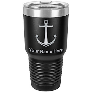 LaserGram 30oz Vacuum Insulated Tumbler Mug, Boat Anchor, Personalized Engraving Included (Black)