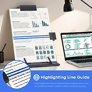 Black Metal Desktop Document Book Holder with 7 Adjustable Positions (Black)