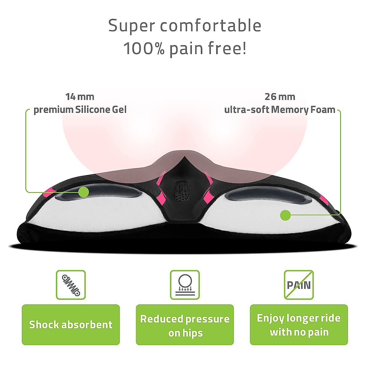 RONUX Narrow Bike Seat Cushion-Extra Soft Comfy Bicycle Seat Cover-Memory Foam & Gel-Compatible with Peloton, Stationary, Exercise, Electric, Road & Mountain Bikes-Cycling Accessories-Women,Men(Pink)