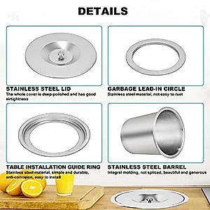 Countertop Built-in Kitchen Cabinet Trash Can 8L 304 Stainless Steel Trash Chute with Lid Cover