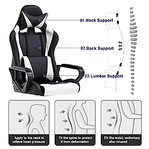 High-Back Gaming Chair PC Office Chair Computer Racing Chair PU Desk Task Chair Ergonomic Executive Swivel Rolling Chair with Lumbar Support for Back Pain Women, Men (White)