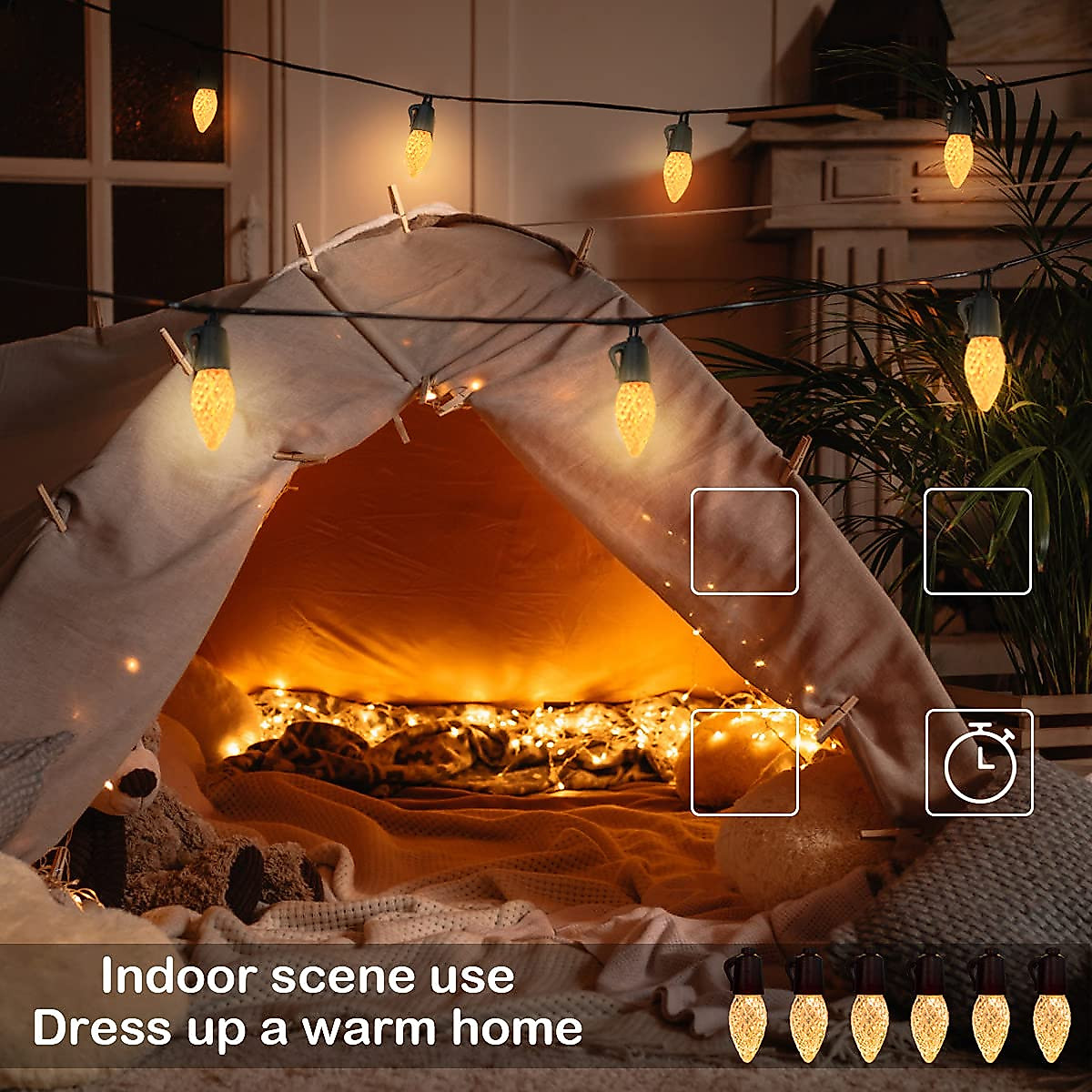 LED Outdoor String Lights With Remote Control, RGBW Patio Smart Warm Light with 20 Clear Bulbs for Patio Decorative Garden Holiday Indoor Wedding Home Decorating, Christmas Wedding Holiday Lights