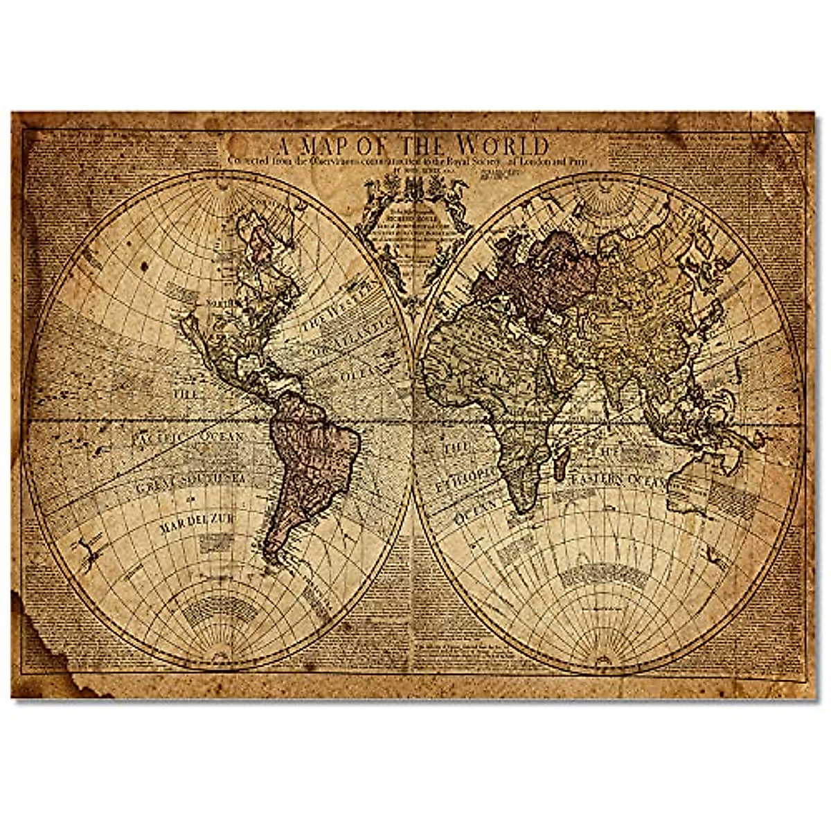 Large Modern Area Rug Contemporary Accent Throw Rug for Living Room, World Map Worldwide Oval Retro Nautical Kraft Background Anti Fatigue Non Slip Floor Carpet Comfort Standing Mat
