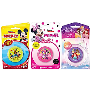 JA-RU Disney Light Up YoYo Disney Mickey Mouse, Minnie Mouse & Princess Styles Toys (3 Units Assorted) Fidget Toys for Kids Yoyo Beginner String Trick Yo-Yo Game. ABC-7812-3