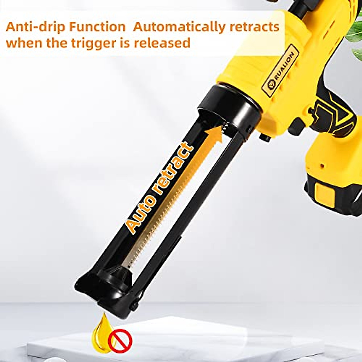 Cordless Caulking Gun, 20V Electric Caulk Adhesive Gun with 2*2.0Ah Li-Battery & Anti-Drip Design