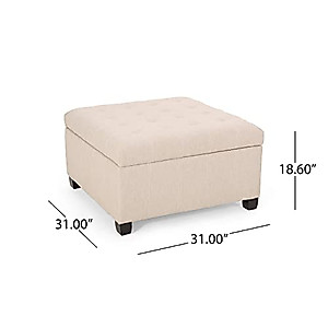 Christopher Knight Home Hedda Tufted Fabric Storage Ottoman, Wheat, Dark Brown
