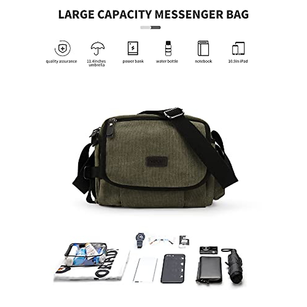 small Messenger Bag for Men,Crossbody Bag Aesthetic for women,Military Satchel,Unisex Classic Canvas Shoulder Bag,vintage bag,Green