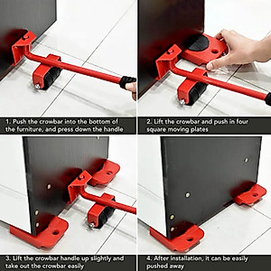 Set of 5 Furniture Mover with Wheels and Lifter, 200kg Bearing Load Capacity, Furniture Lift Mover Tool Set, Universal Move Tools Lifting Equipment for Sofa Table Cabinet